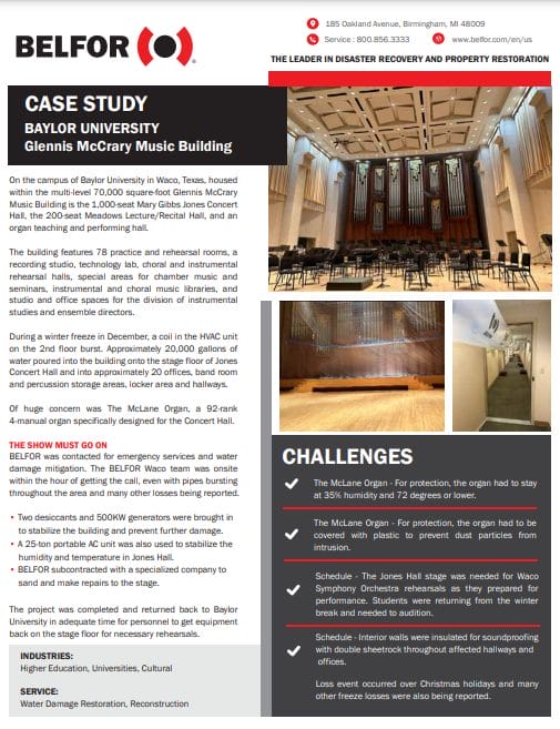 Baylor University McCrary Music Building - BELFOR Property Restoration ...